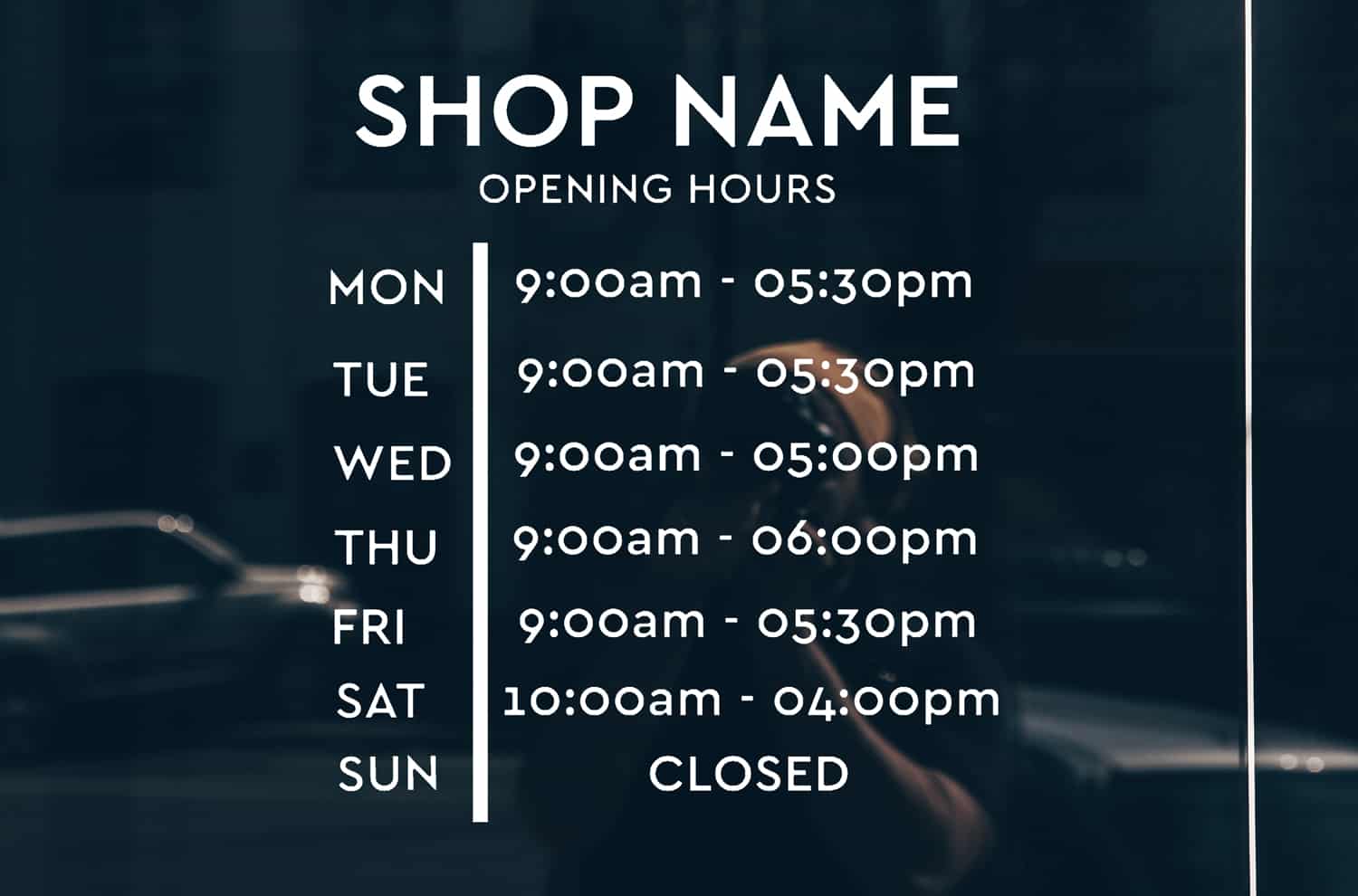 Custom Personalized Shop Opening Hours Signs Template UK Marktek